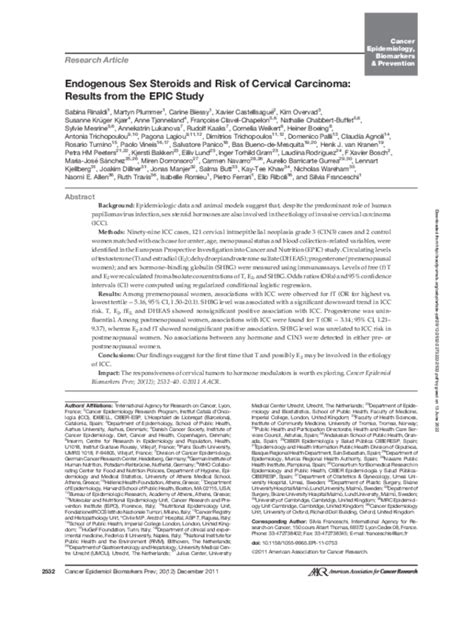 Pdf Endogenous Sex Steroids And Risk Of Cervical Carcinoma Results