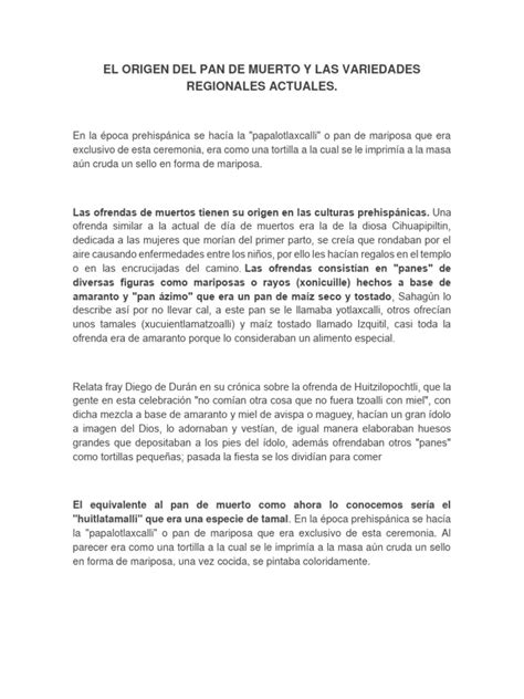 El Origen Del Pan De Muerto Y Las Variedades Regionales Actuales Pdf