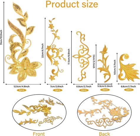 Mililanyo Parche bordado de flores doradas 10 piezas para coser decoración de manualidades
