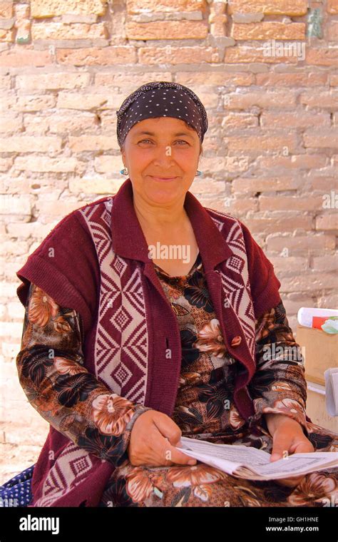 Portrait Of An Uzbek Woman With Colourful Dress In Khiva Uzbekistan