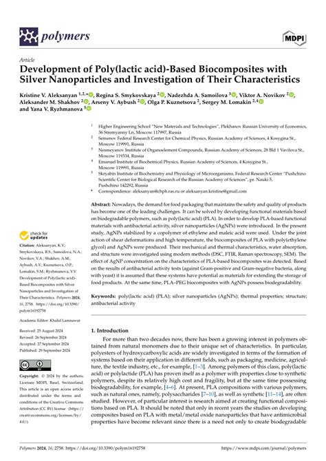 Pdf Development Of Poly Lactic Acid Based Biocomposites With Silver