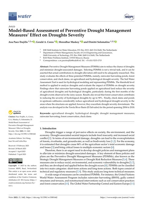 Pdf Model Based Assessment Of Preventive Drought Management Measures Effect On Droughts Severity