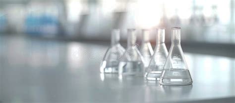Glass Laboratory Flasks On White Surface With Soft Lighting In Modern