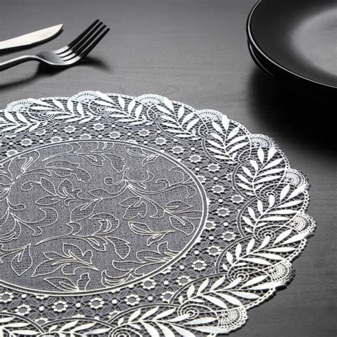 Набор салфеток ажурных для стола Доляна Подсолнухи 30 30 см 4 шт ПВх цвет серебряный 1