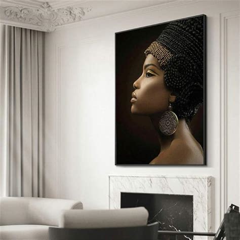 Cuadro En La Pared Mujer Desnuda Africana Negra Lienzo Pintura Chica