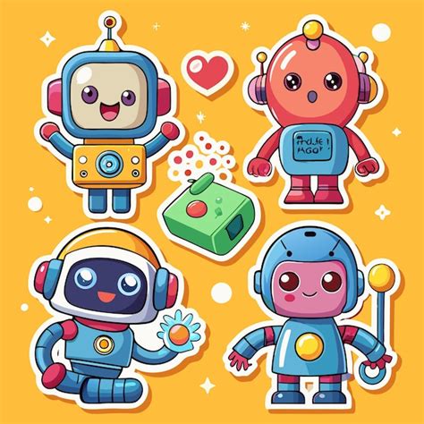 Cute Robots With Big Eyes And Smiling Faces Premium Ai Generated Vector