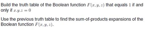 solved build the truth table of the boolean function f x y