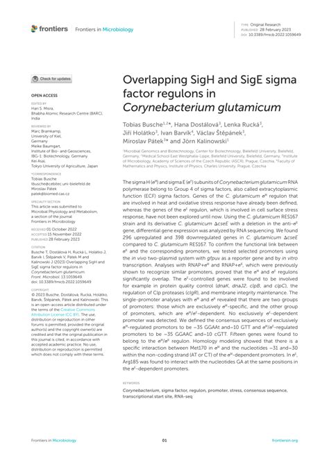 Pdf Overlapping Sigh And Sige Sigma Factor Regulons In Corynebacterium Glutamicum
