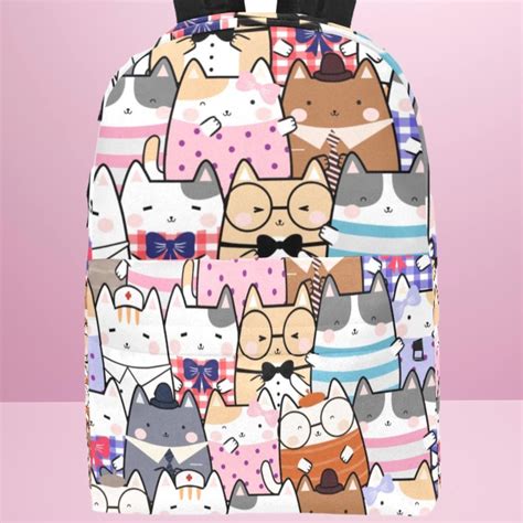 Kawaii Cat Backpack Large Cute Cartoon Cats Backpack For Etsy