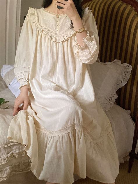 Vintage Victorian Ruffles Night Dress Сottagecore Clothes Night