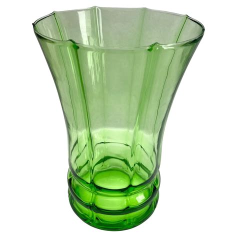 Large Uranium Glass Vase Vaseline Green Late 1930s For Sale At 1stdibs