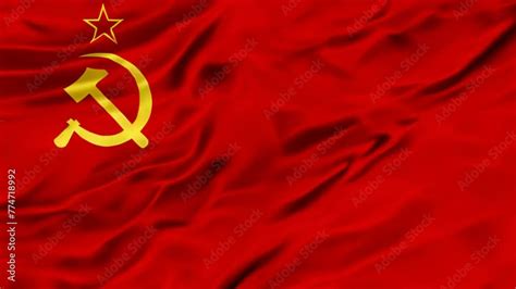 Vibrant Red Waving Soviet Flag With Hammer And Sickle Emblem A