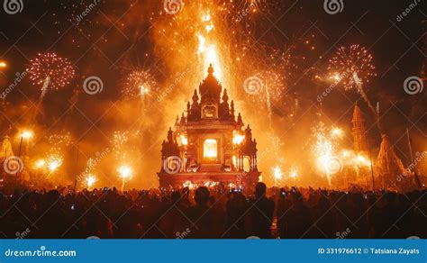 Night Scene Of Ravana Effigy Burning During Dussehra Festival A Crowd
