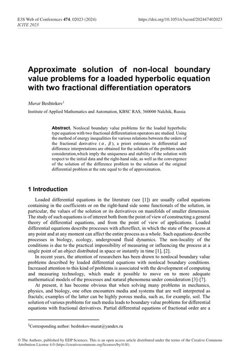 Pdf Approximate Solution Of Non Local Boundary Value Problems For A