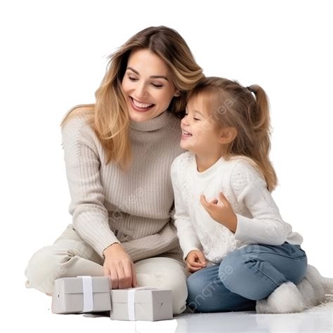 Retrato De Una Niña Feliz Y Sonriente Con Su Madre Sentada Entre