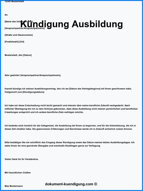 Kündigung Ausbildung Muster Vorlage