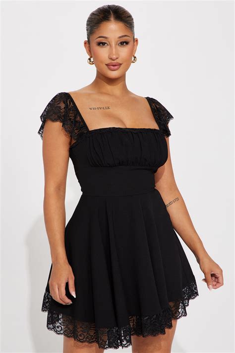 Alexandria Lace Trim Mini Dress Black Fashion Nova Dresses