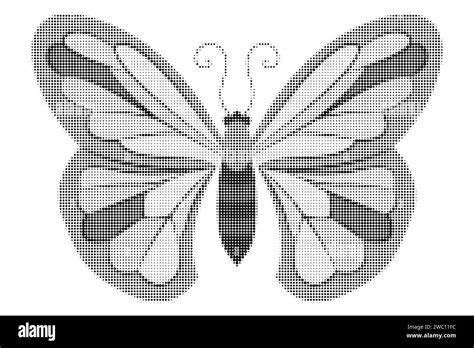Retro Halftone butterfly background. Butterfly of halftone dots Collage element. Black and white ...