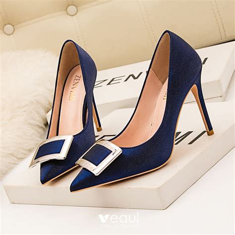 Chic Beautiful Navy Blue Cocktail Party Suede Pumps 2020 10 Cm