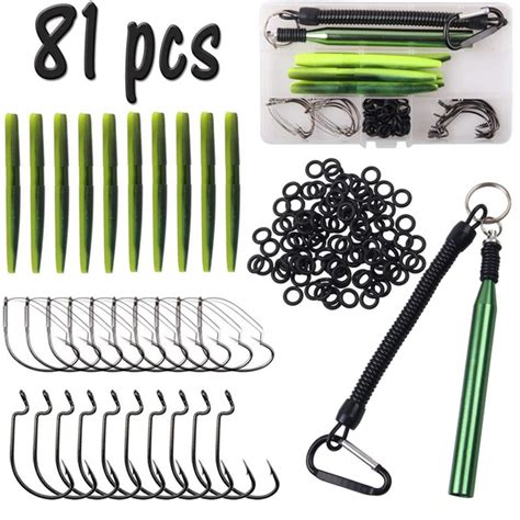 81pcsbox Wacky Rig Fishing Worm Kit Wacky O Rings Barbed Hooks Plastic