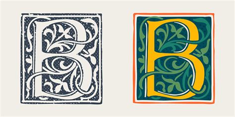 중세 고딕 양식의 B 문자 로고 희미한 색상과 흑백 그런 지 스타일 엠블럼 세트 알파벳 B에 대한 스톡 벡터 아트 및 기타 이미지 알파벳 B 중세 문장 Istock