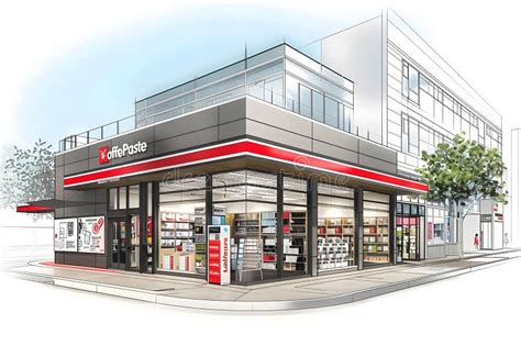 Modern Retail Store Design Architectural Sketch Of A Corner Shop With Abundant Products And