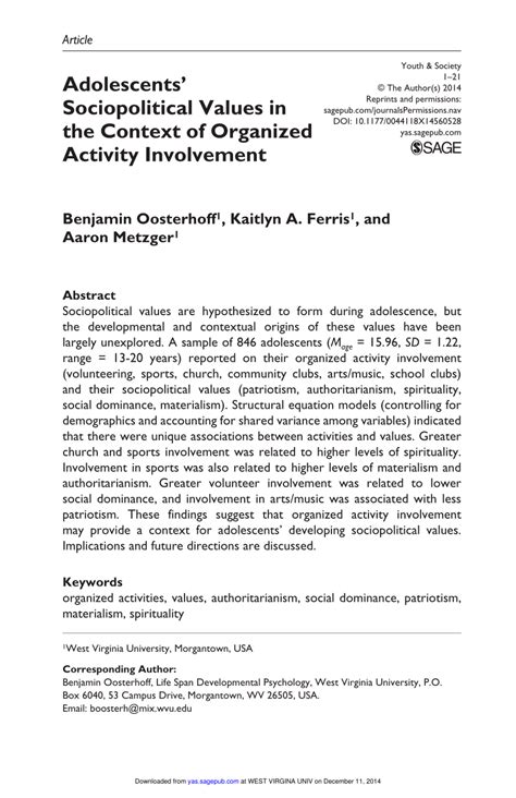 Pdf Adolescents Sociopolitical Values In The Context Of Organized