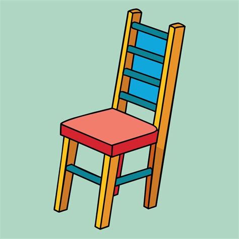 Un dibujo de una silla roja con un asiento rojo y un cojín rojo