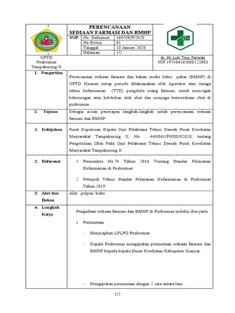 Tps Ii 8211 Sop Perencanaan Obat Di Uptd Kesmas Tps Ii Pdf