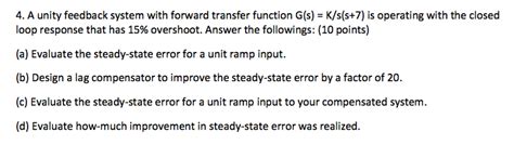 Solved A Unity Feedback System With Forward Transfer Chegg Com