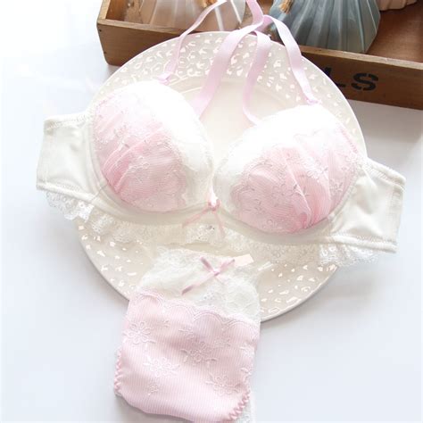 Just Love You Pink Candy Color Floral Japanese Cute Sweet Bras And Pan