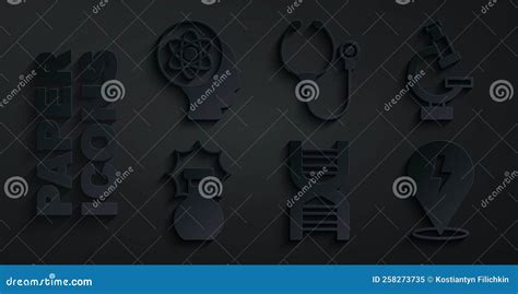 Set Dna Symbol Microscope Explosion In The Flask Lightning Bolt