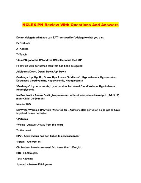 NCLEX PN Review With Questions And Answers Browsegrades