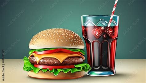 햄버거 콜라 감자튀김 패스트푸드 정크푸드 음식 간식 그래픽 백터 이미지 자료 배경화면 Stock 일러스트레이션 Adobe Stock