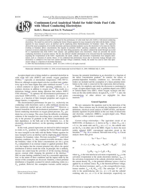 Continuum Level Analytical Model For Solid Oxide Fuel Cells Pdf
