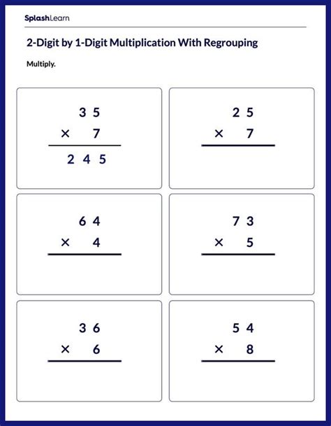 Multiply 2d By 1d With Regrouping Worksheet