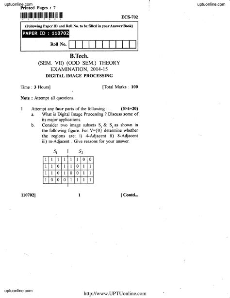 Btech Cs 7 Sem Digital Image Processing Ecs 702 2015 Printed Pages R