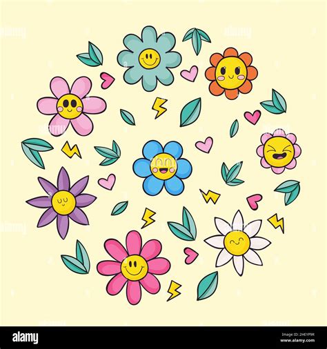 Hand Drawn Flat Design Smiley Face Flower Vector Illustration Stock