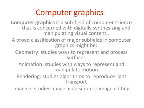 Computer Graphics Defination An Introuction To Computer Garphics PPT