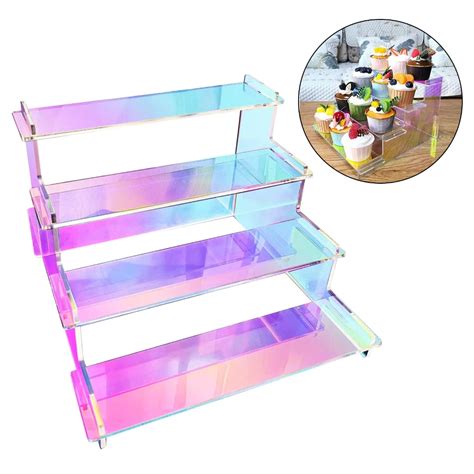 Ciyison Iridescent Acrylic Display Risers Rainbow Clear Jewelry Display Riser 4 Tiered