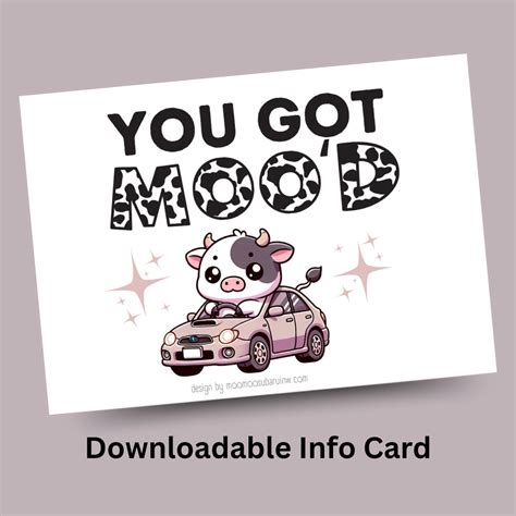 Moo Moo Subaru Subamoo Driving Downloadable Info Card Double Sided Etsy