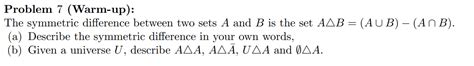 Solved Problem 7 Warm Up The Symmetric Difference Be