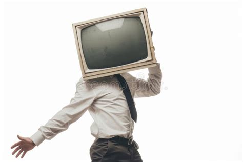 Businessman Wearing A Vintage Computer Monitor On Their Head Stock