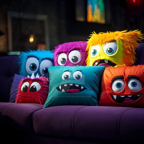 Funny Pillows With Cartoonish Faces And Big Eyes By Coolarts223 On