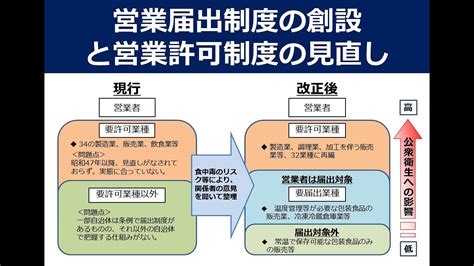 営業届出制度の創設と営業許可制度の見直し食品衛生法等の一部を改正する法律に基づく政省令等に関する説明会 YouTube