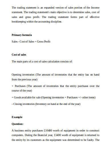 Free 12 Trading Statement Samples In Pdf Ms Word Xls