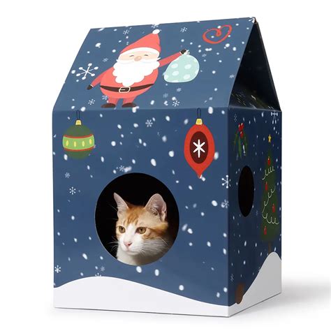 Christmas Holiday Cardboard Cat House FobPet