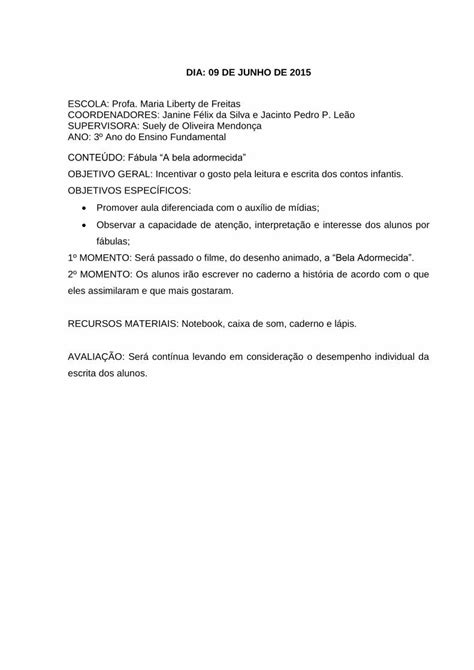 Pdf Plano De Aula A Bela Adormecida Dokumentips