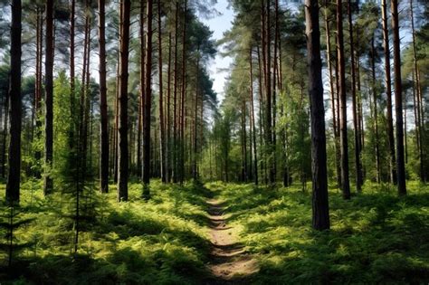 Premium Ai Image Pine Forest Path