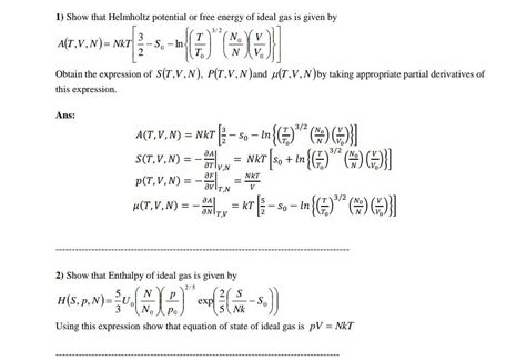 1 Show That Helmholtz Potential Or Free Energy Of